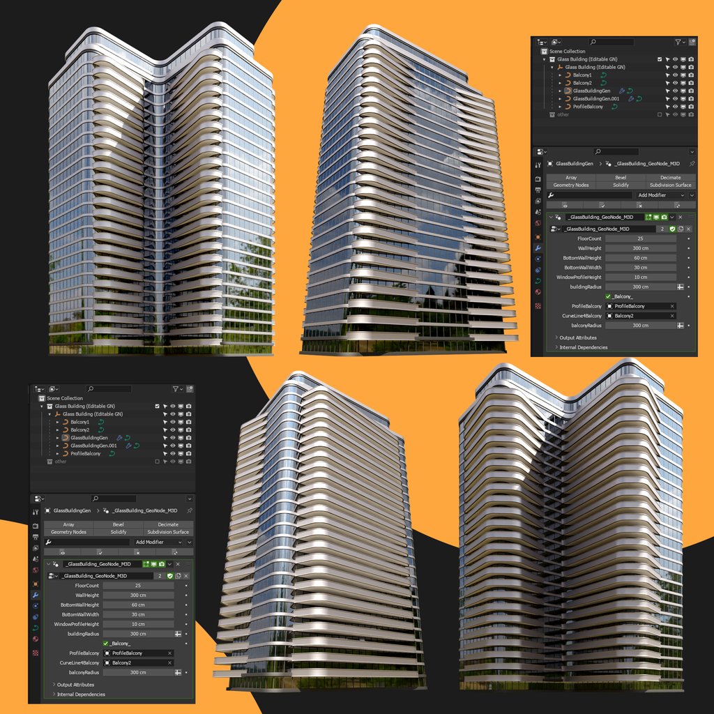 Glass Building (Editable GN) | Commercial Buildings models | BlenderKit