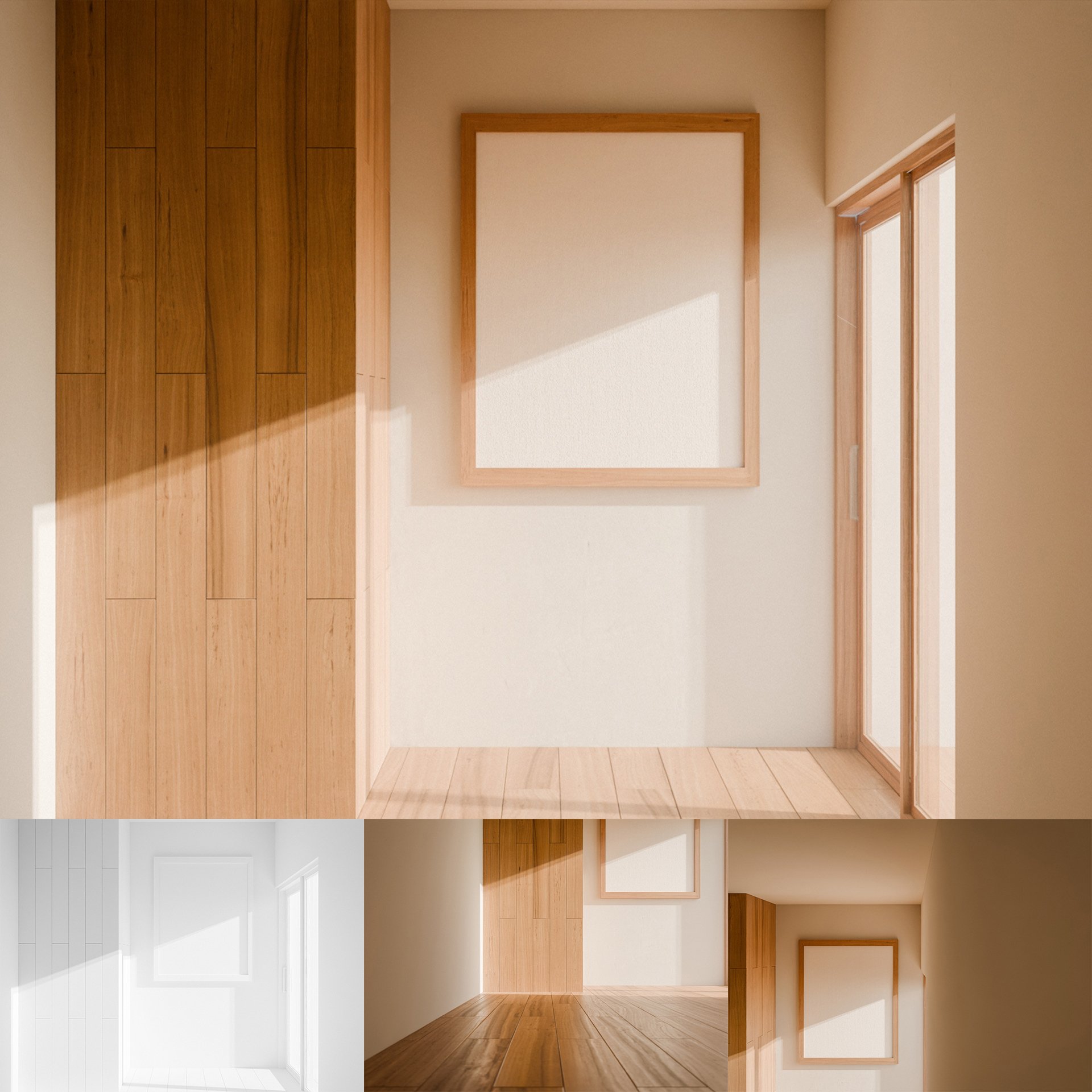 Room with wooden door and white frame | Interior scenes | BlenderKit