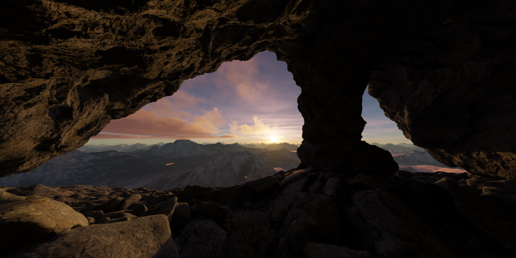 Rocky Cave Sunset Sky | FREE Landscapes HDRis | BlenderKit