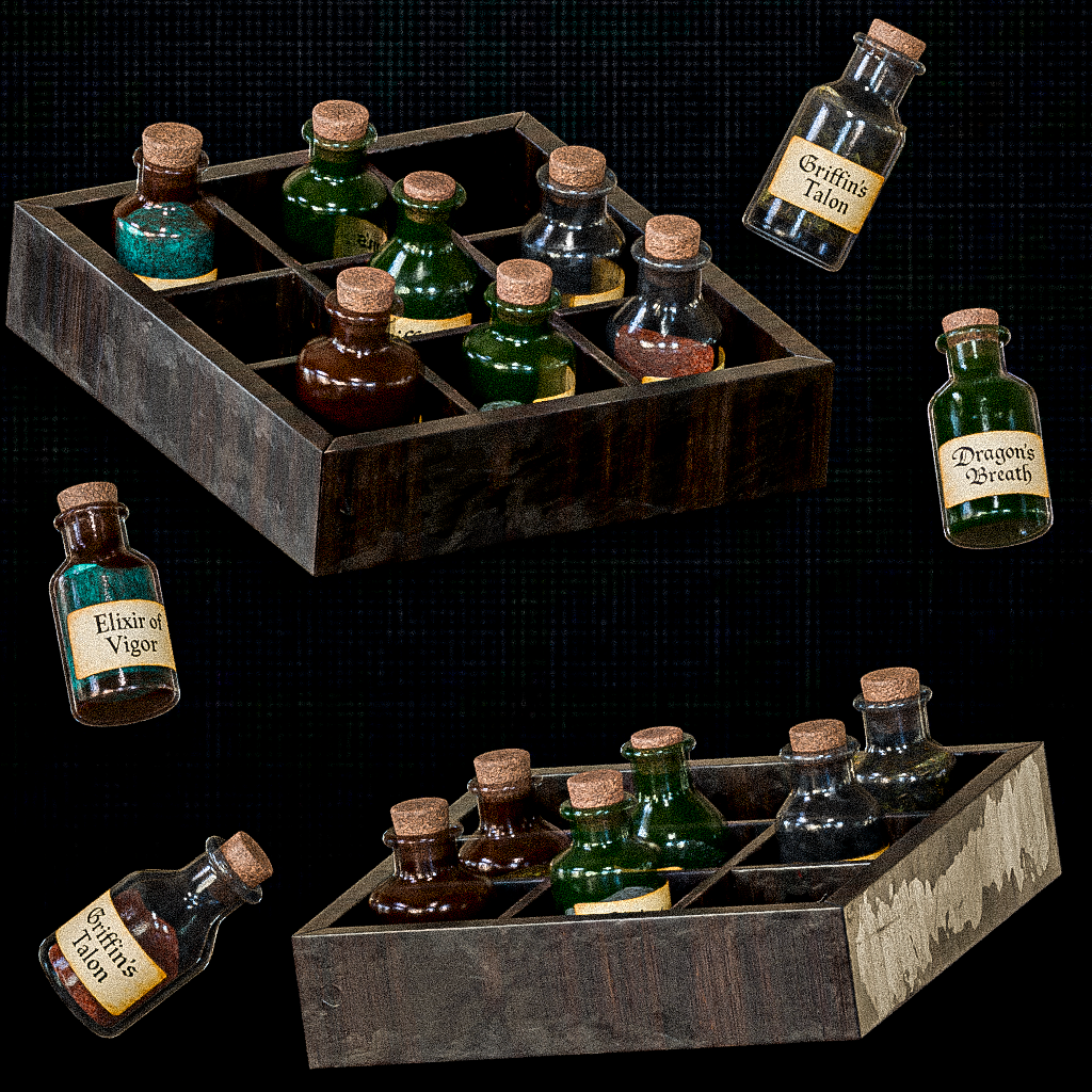 Potion Tray with Bottles | Decoration Sets models | BlenderKit