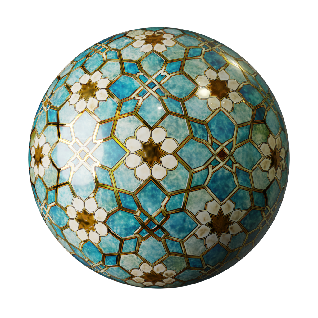Moroccan tiles blue and gold | FREE tiles materials | BlenderKit