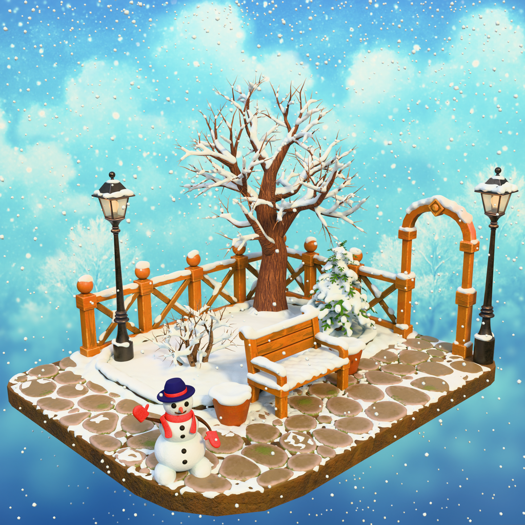 Stylized Winter Park | Nature scenes | BlenderKit