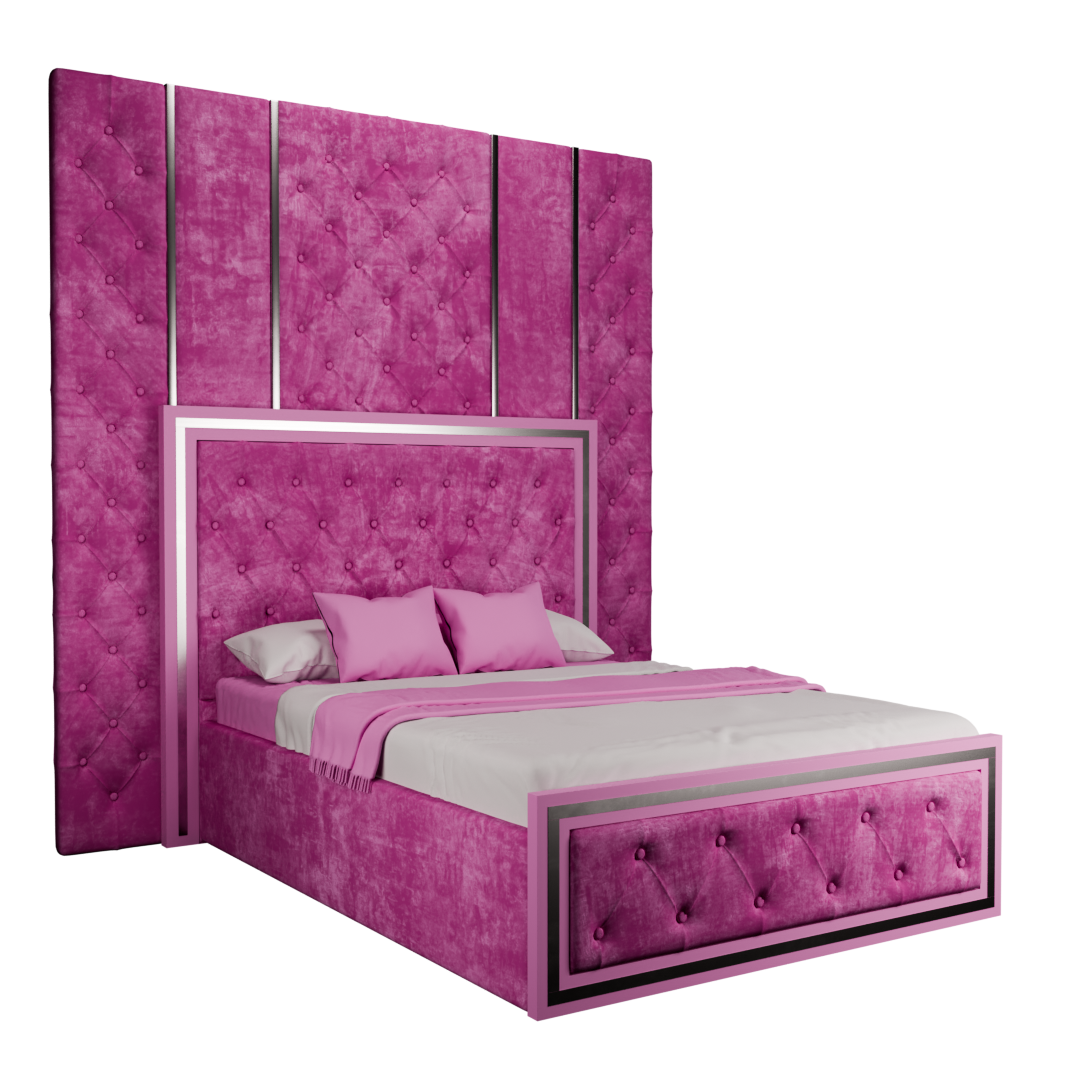 Dark pink capitone bed 05 | Beds models | BlenderKit