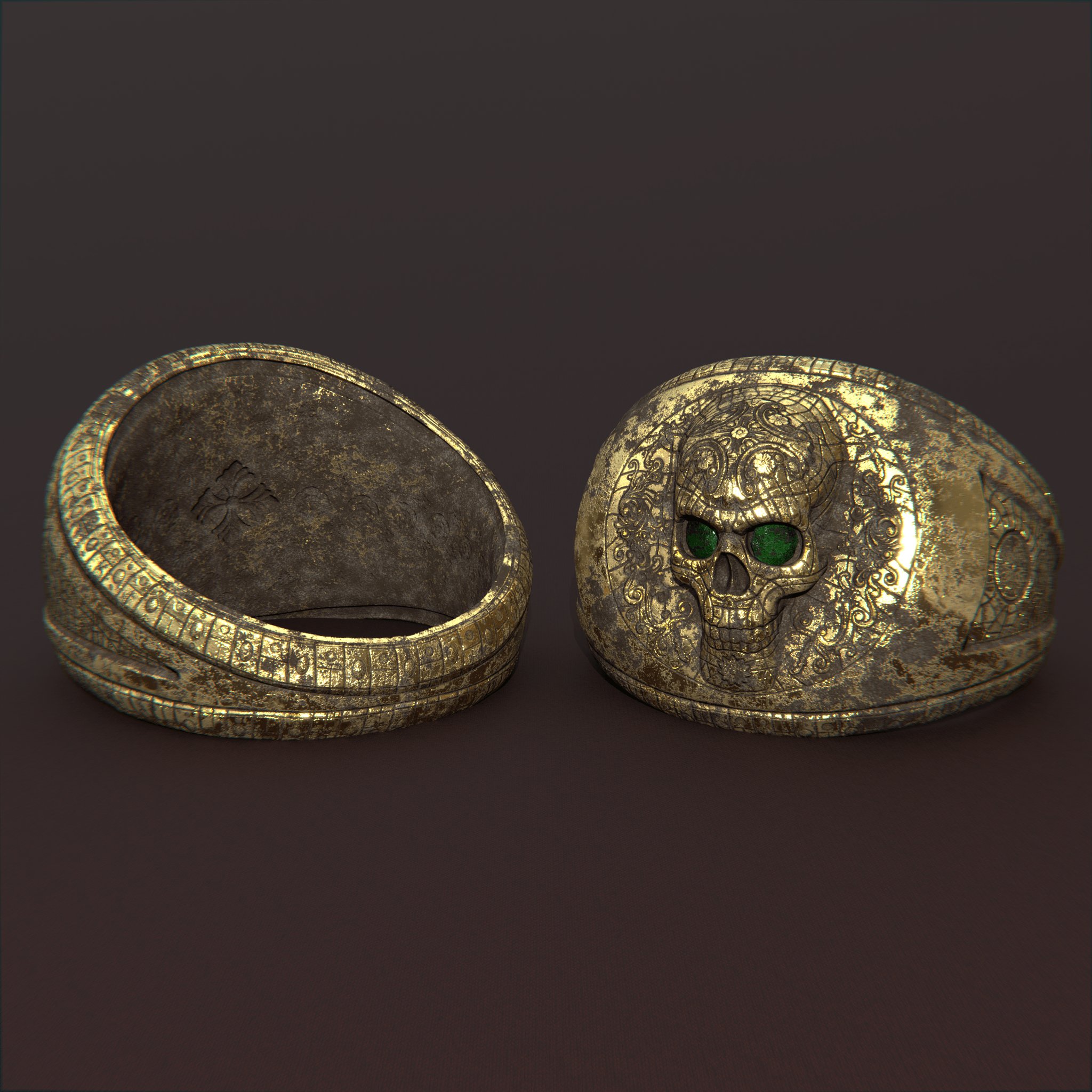 Gold Skull Signet Ring Dirty | FREE Accessories models | BlenderKit