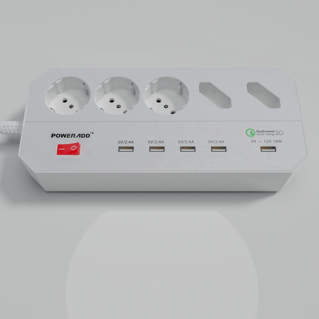 Power strip POWERADD 220V + USB charger 5V / 12V quick charge 3 | FREE ...