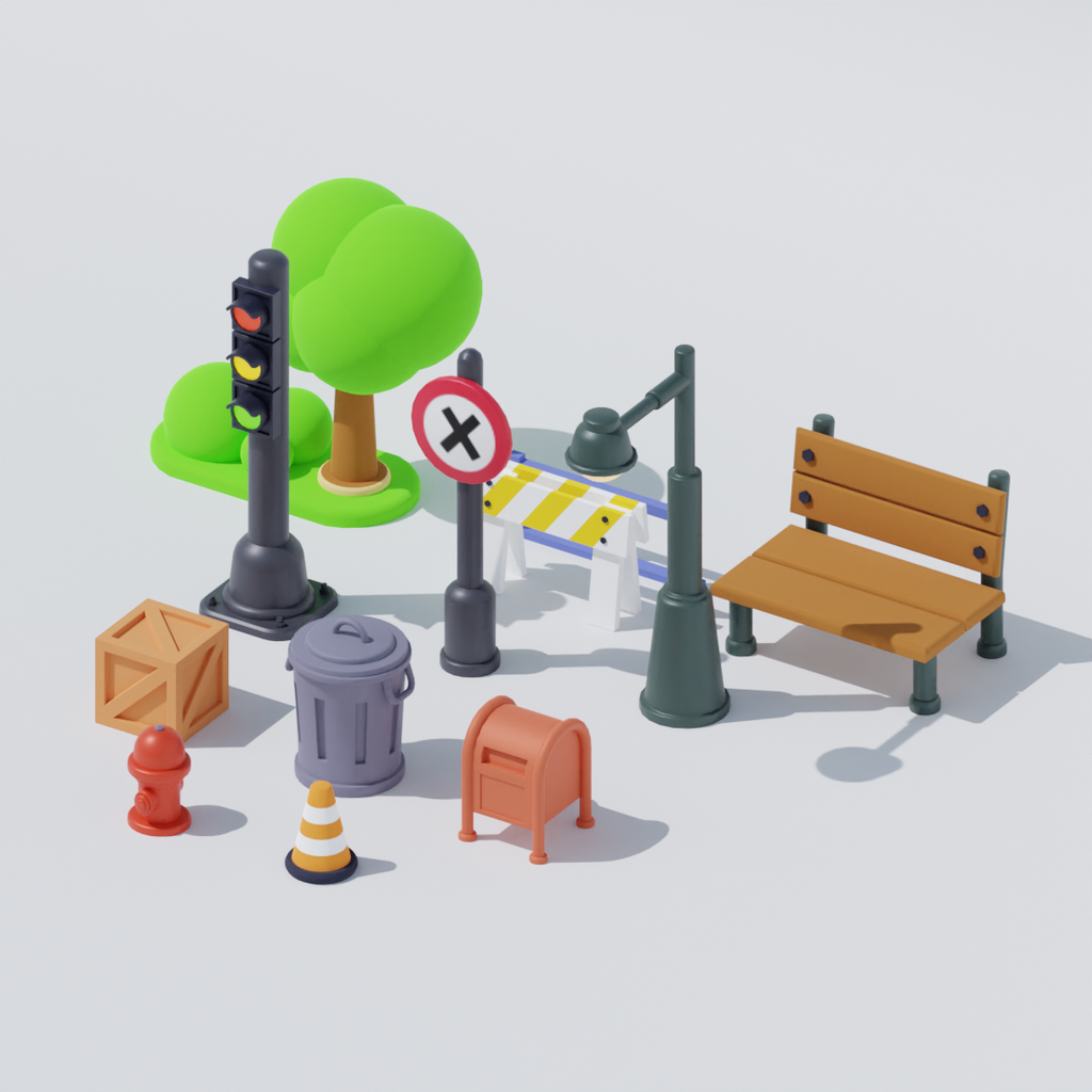 Low Poly Street Pack | FREE Architectural Scenes models | BlenderKit