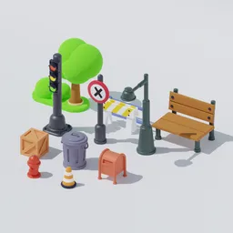 Low Poly Street Pack | FREE Architectural Scenes models | BlenderKit