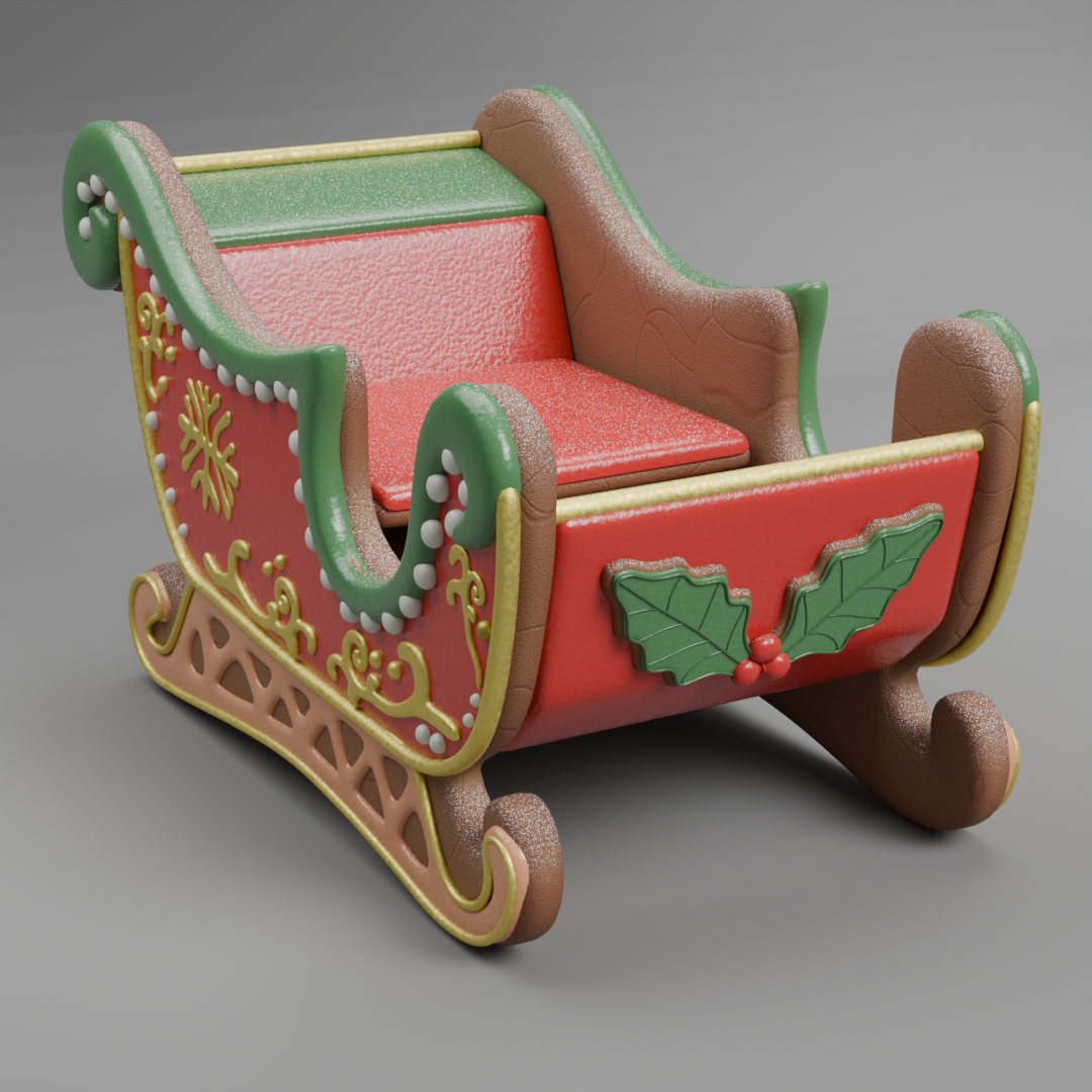 GingerBread Santa Snow Sleigh | Sweets / Desserts models | BlenderKit