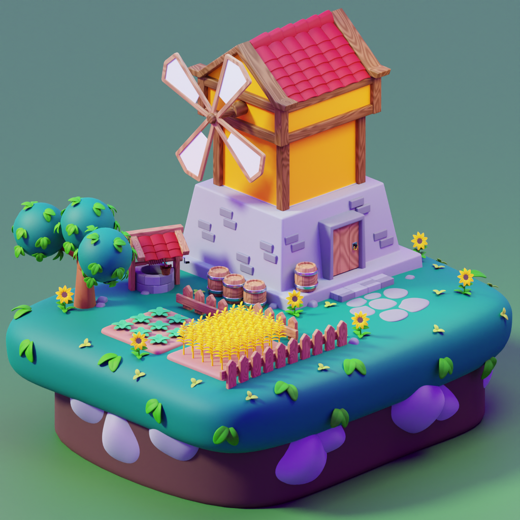 Cozy Farm in Countryside | Cartoon scenes | BlenderKit