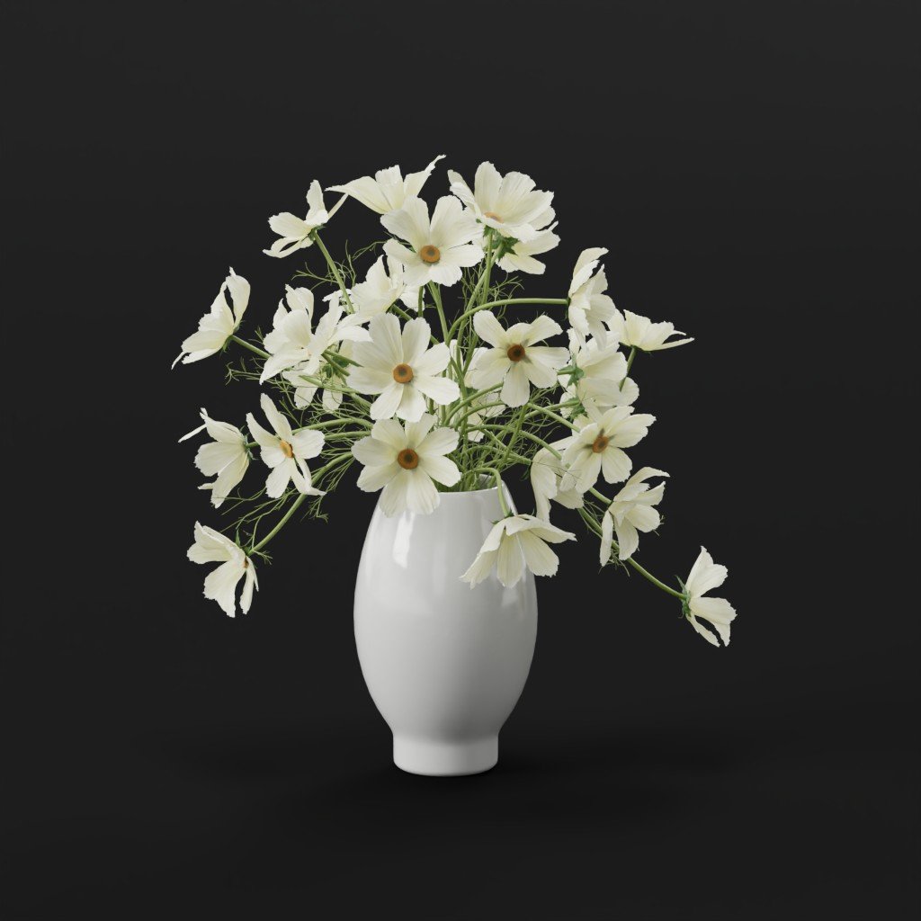 White Cosmos Flower Vase | Indoor Plants models | BlenderKit