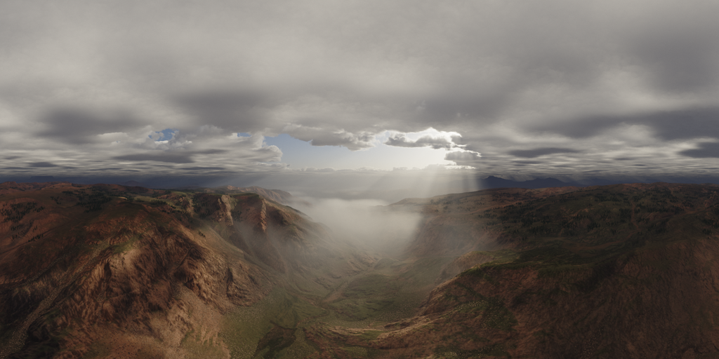 Hazy Sunrays Overcast Valley | Landscapes HDRis | BlenderKit