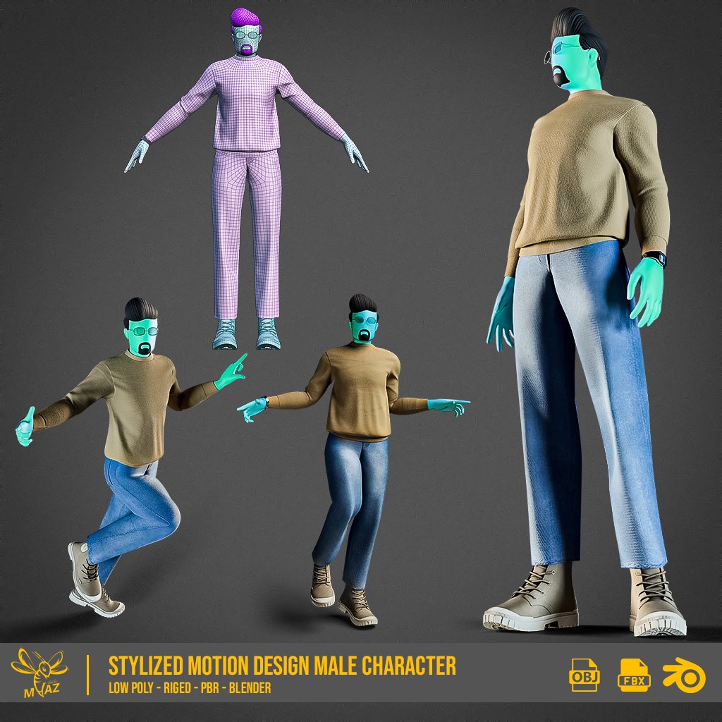 Stylized motion design male character | 3D Full Body models | BlenderKit