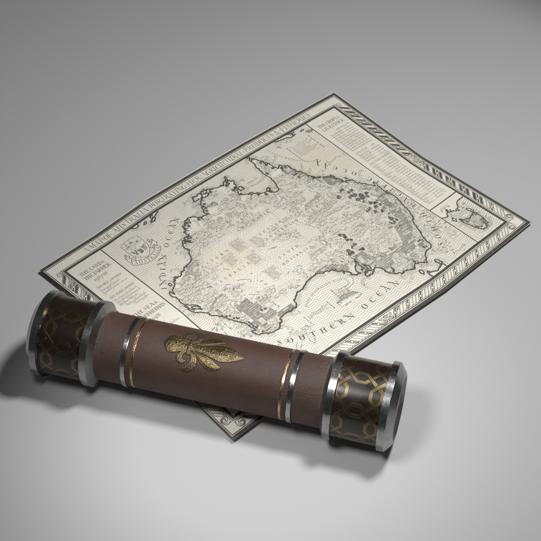 Antique Australia Map Scroll Tube | Decoration Sets models | BlenderKit