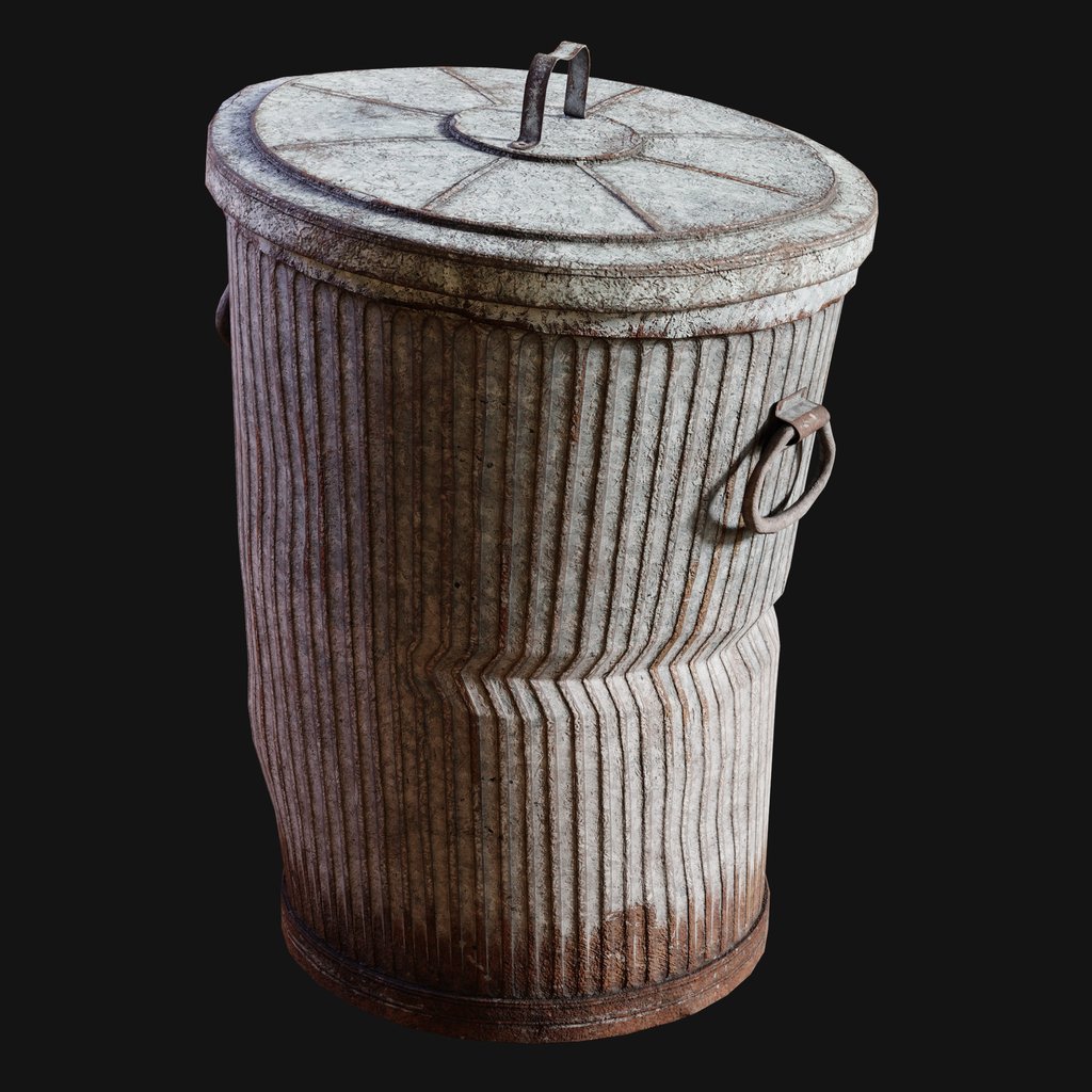 BlenderKit | Download the Midcentury Galvanized Trash Can Damaged model