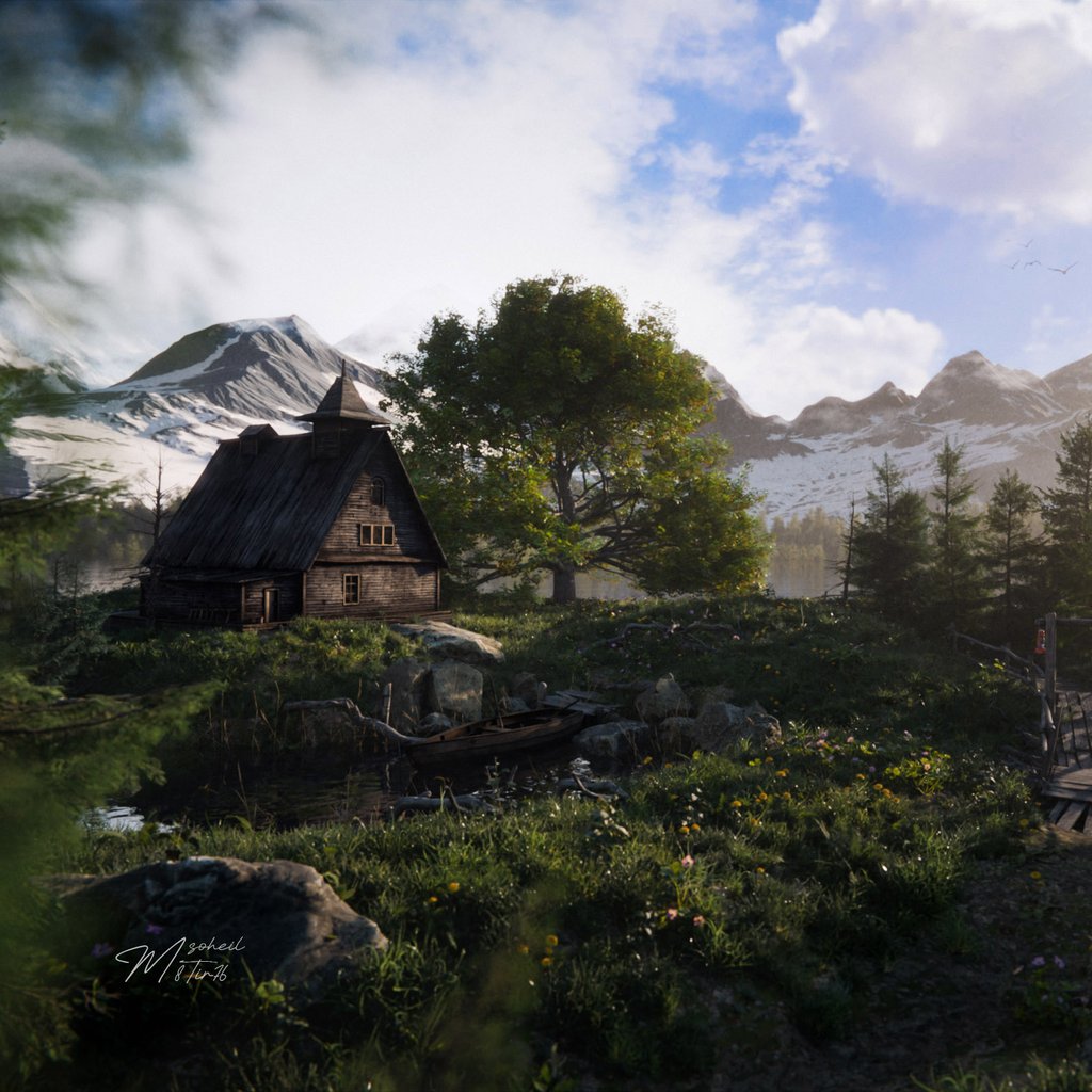 BlenderKit | Download the Cabin by the Waters scene