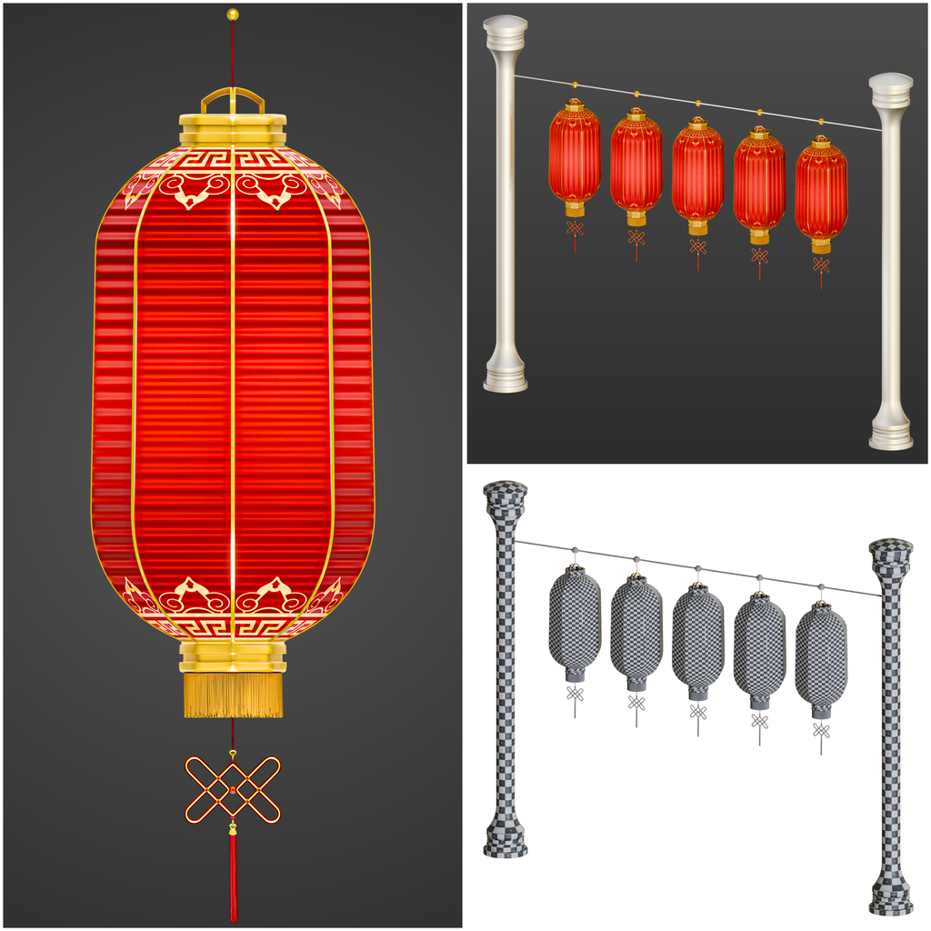 Realistic Chinese New Year Red Lantern | Interior Decorations models ...
