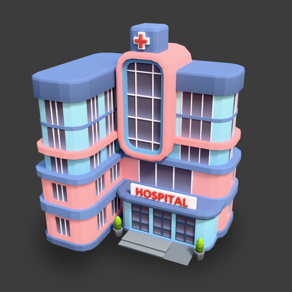 Stylized low-poly hospital building | Buildings models | BlenderKit