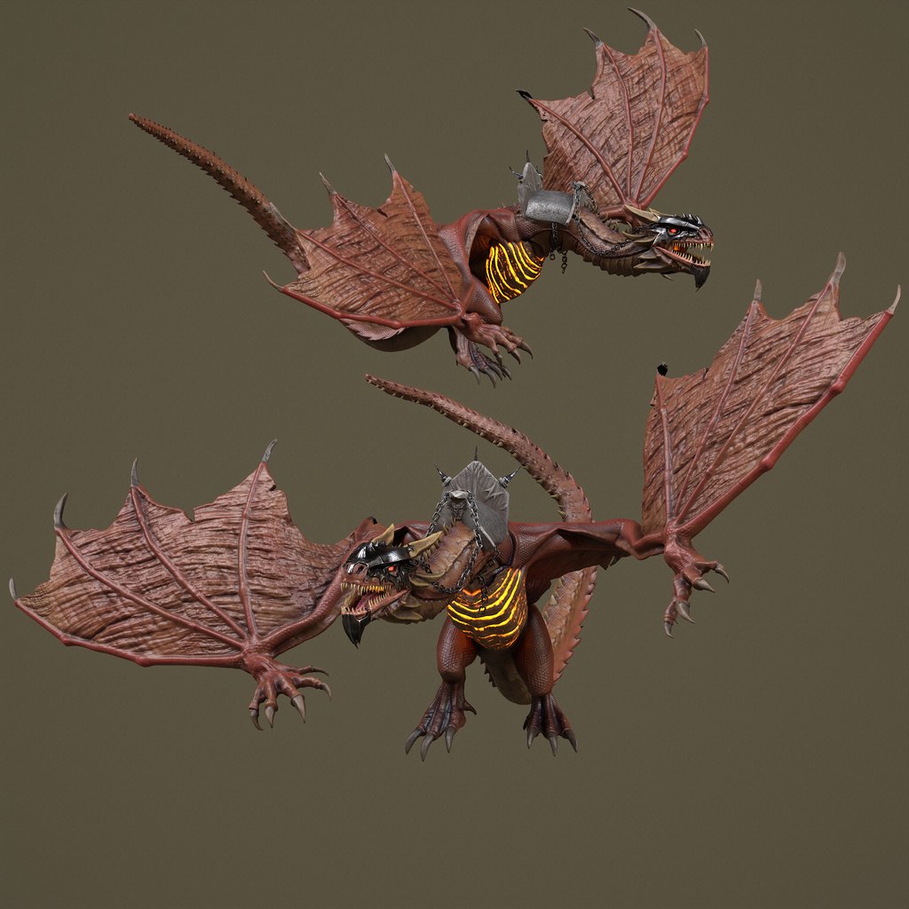 Rigged Armored Red Dragon-War Mount | Monsters & Creatures models ...