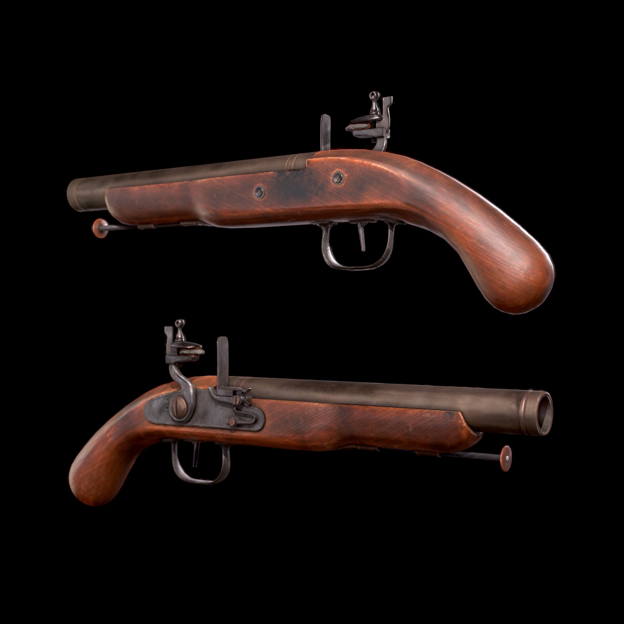 Wooden Flintlock Pistol | Historical Weapons models | BlenderKit