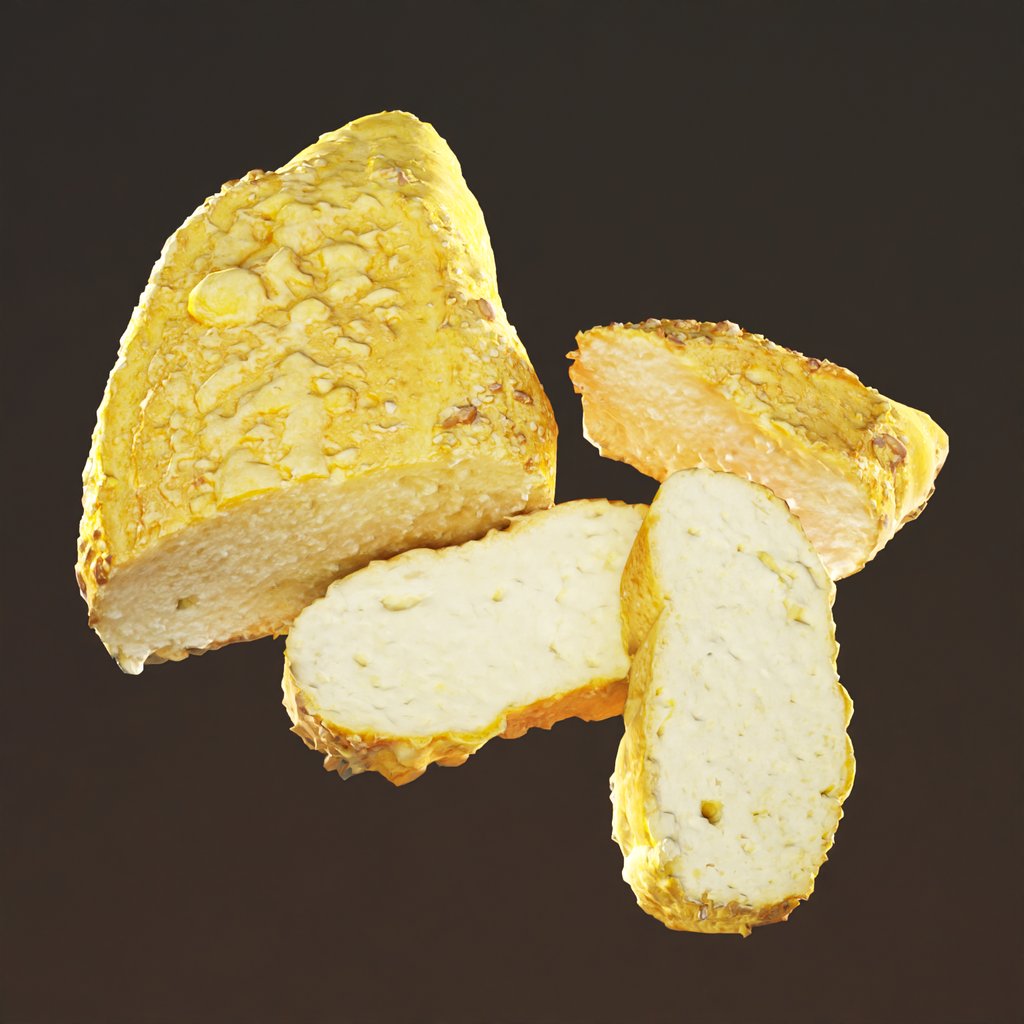Sliced bread with crispy cheese | Food models | BlenderKit