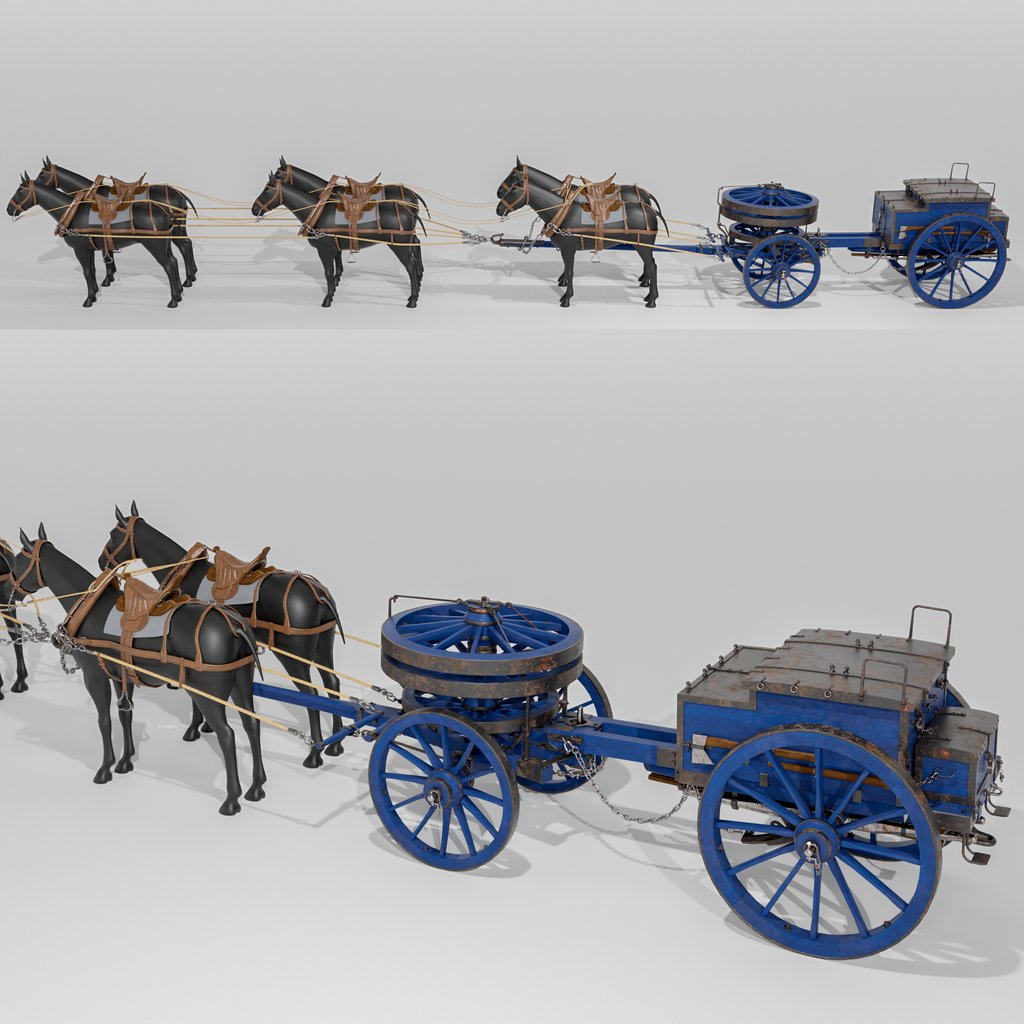 Prussian Supply cart & 6HP 1842 | FREE Historical Weapons models | BlenderKit