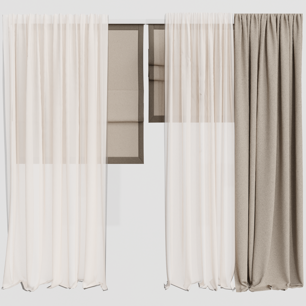 Silk and Cotton Curtain Set | Curtains models | BlenderKit