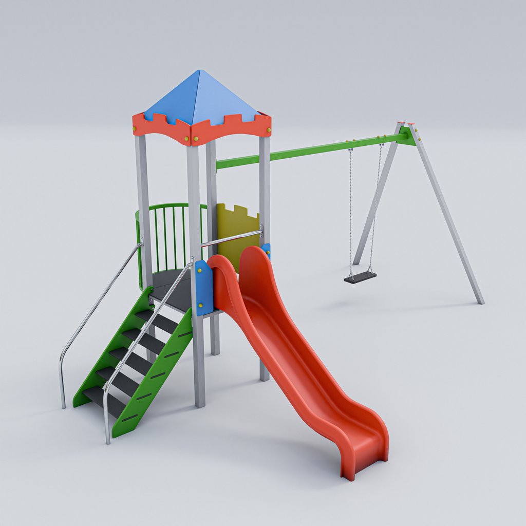 Playground tower with swing | Playgrounds models | BlenderKit