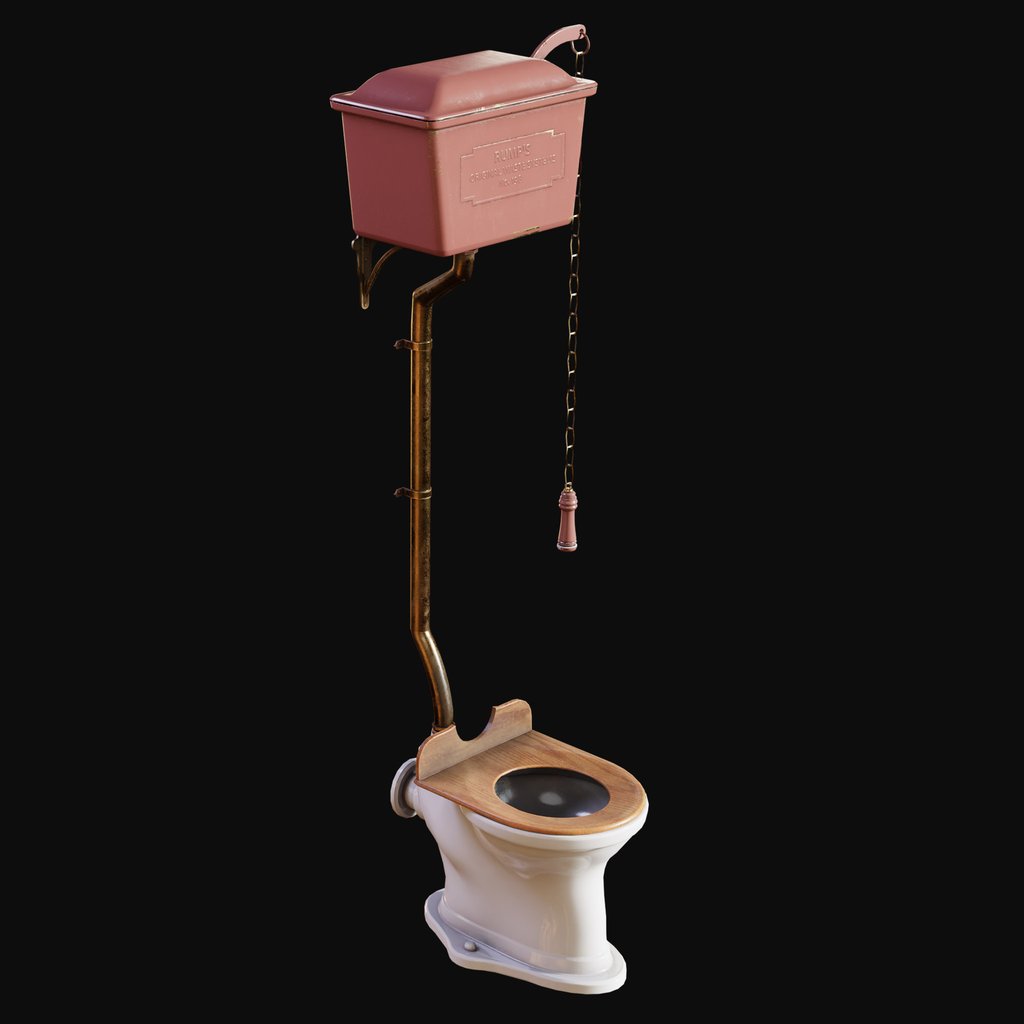 Early 1900s High-Tank Toilet Red | Toilets & Bidets models | BlenderKit