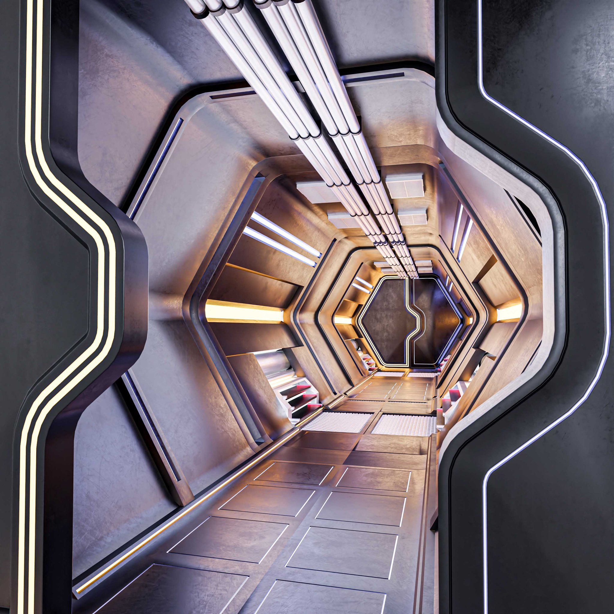 Sci Fi Corridor Hexagon | Spacecraft models | BlenderKit