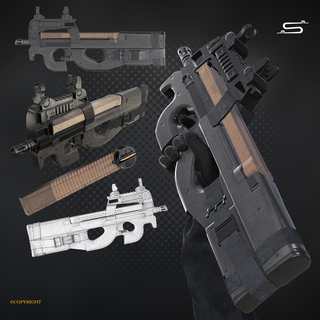 FN P90 Gun - Animated | Modern Weapons models | BlenderKit