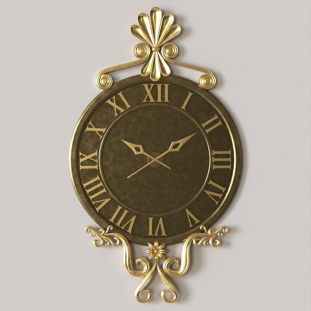 Antique Baroque Ornaments Wall Clock | Clocks models | BlenderKit
