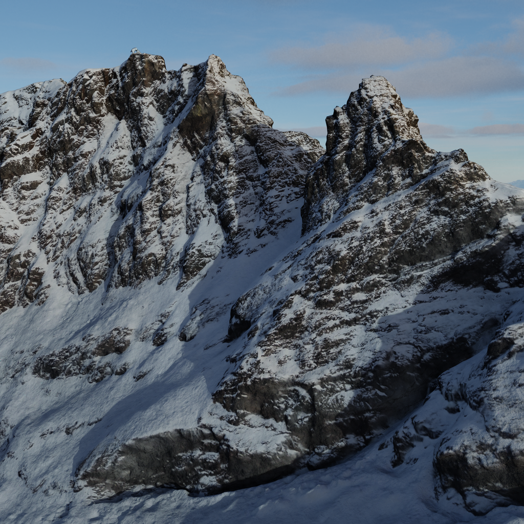 Large Rugged Winter Mountain | Terrains models | BlenderKit