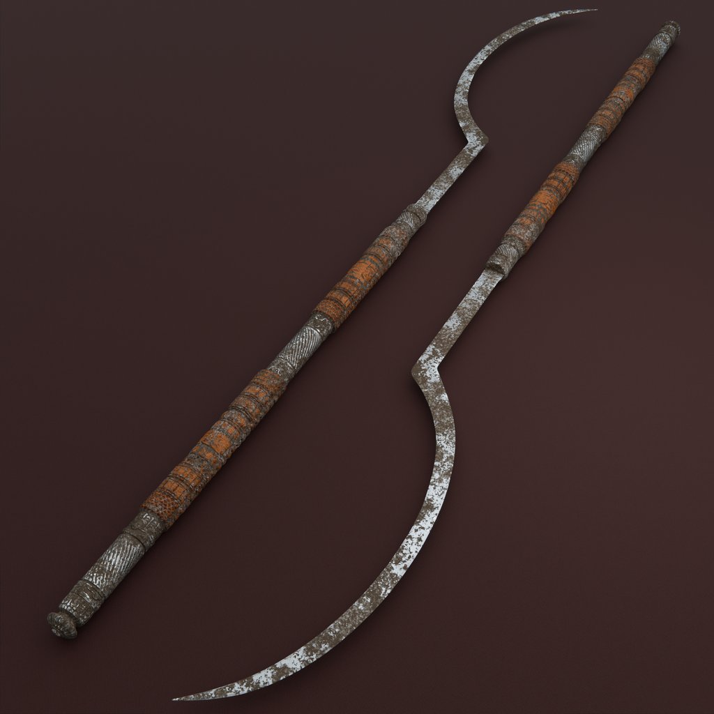 Silver Ceremonial Polearm Dirty | FREE Weapons & Armors models | BlenderKit