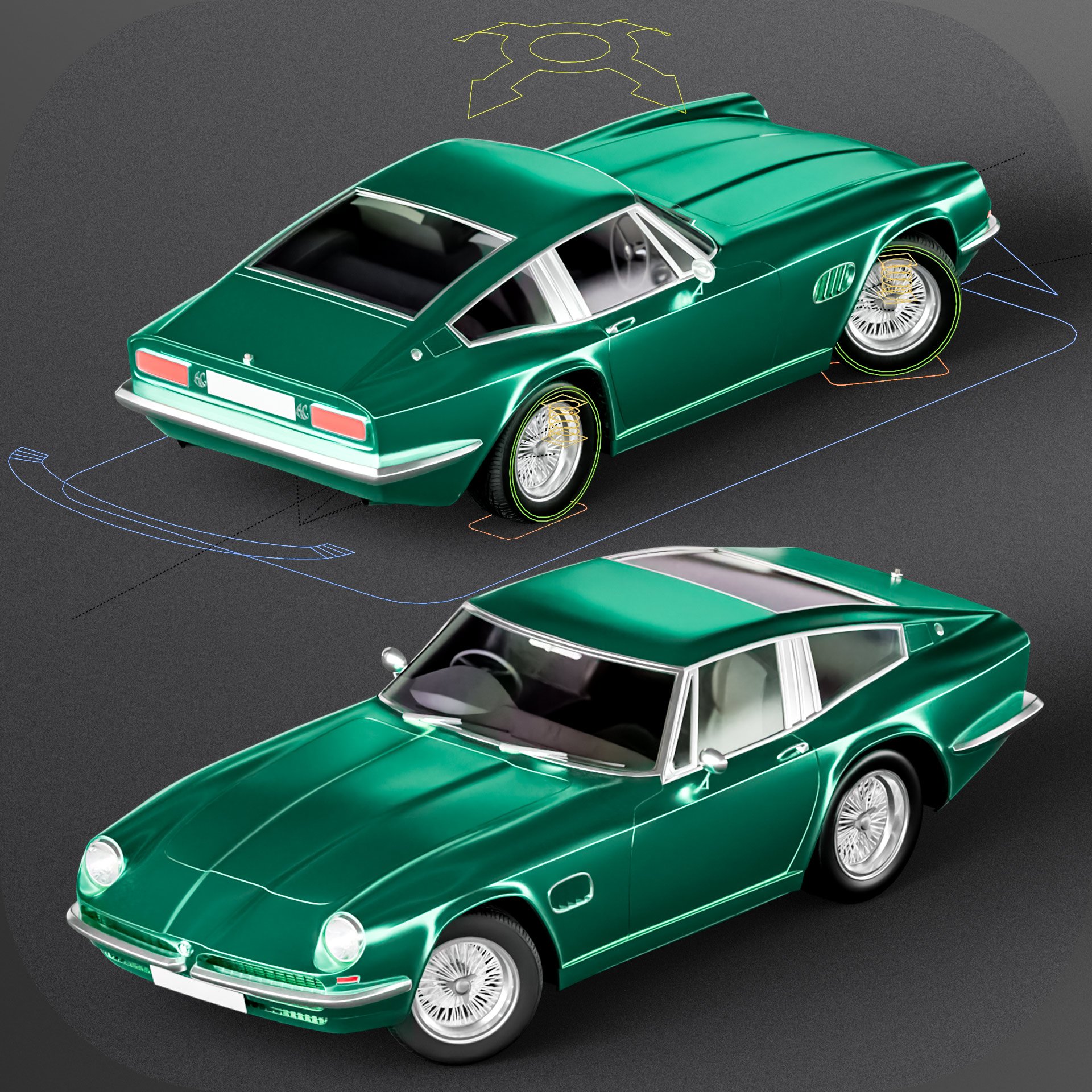 Vintage AC 428 Frua- Rigged 3D Car | Historical Cars models | BlenderKit