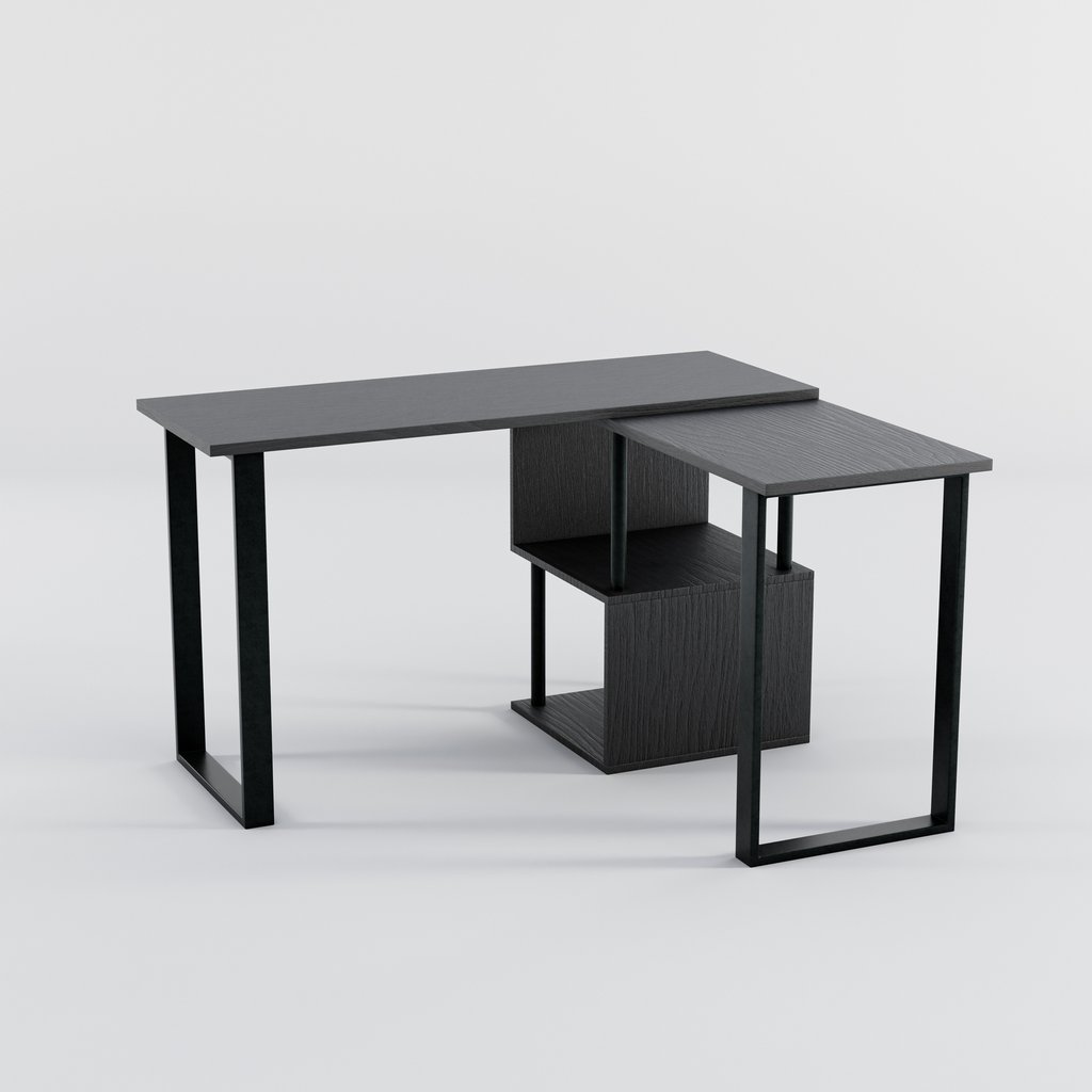 Black corner wooden Desk | FREE Desks models | BlenderKit