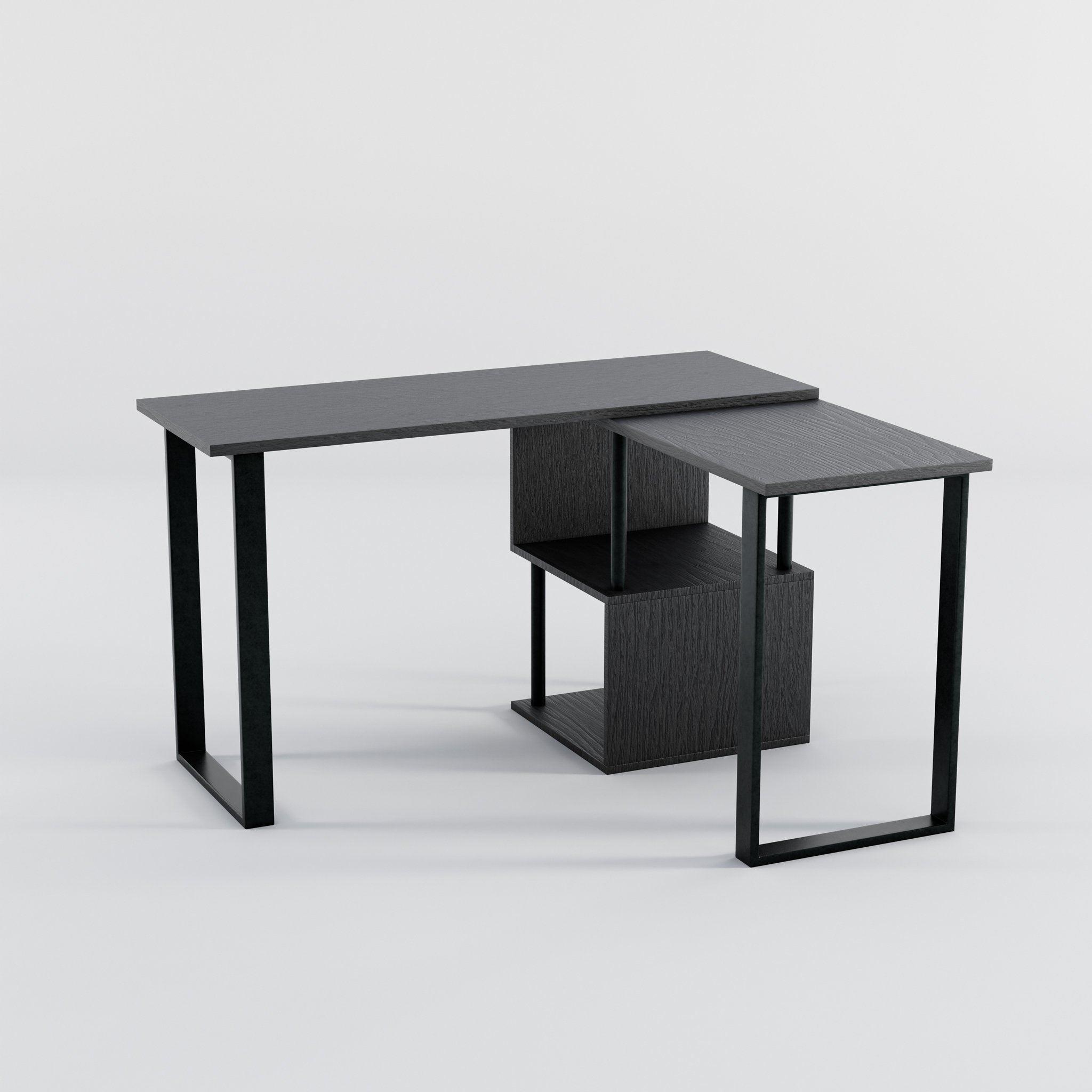 Black corner wooden Desk | FREE 3D Desk models | BlenderKit