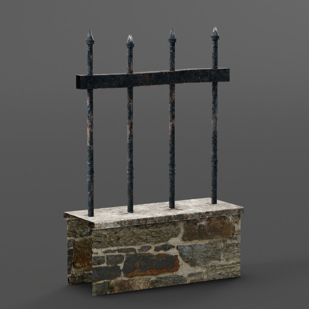 Graveyard fenced wall 1m | Fences models | BlenderKit