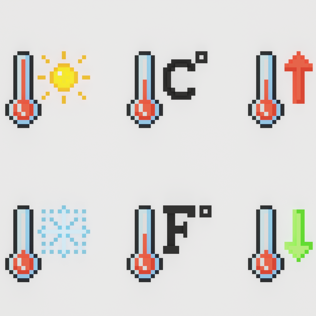 Pixel Temperature Icon Set | Atmosphere Elements models | BlenderKit