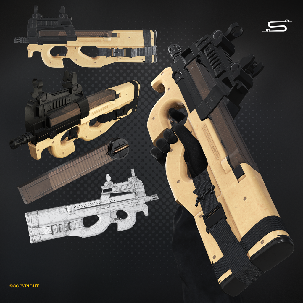 FN P90 Gun - Animated | Modern Weapons models | BlenderKit