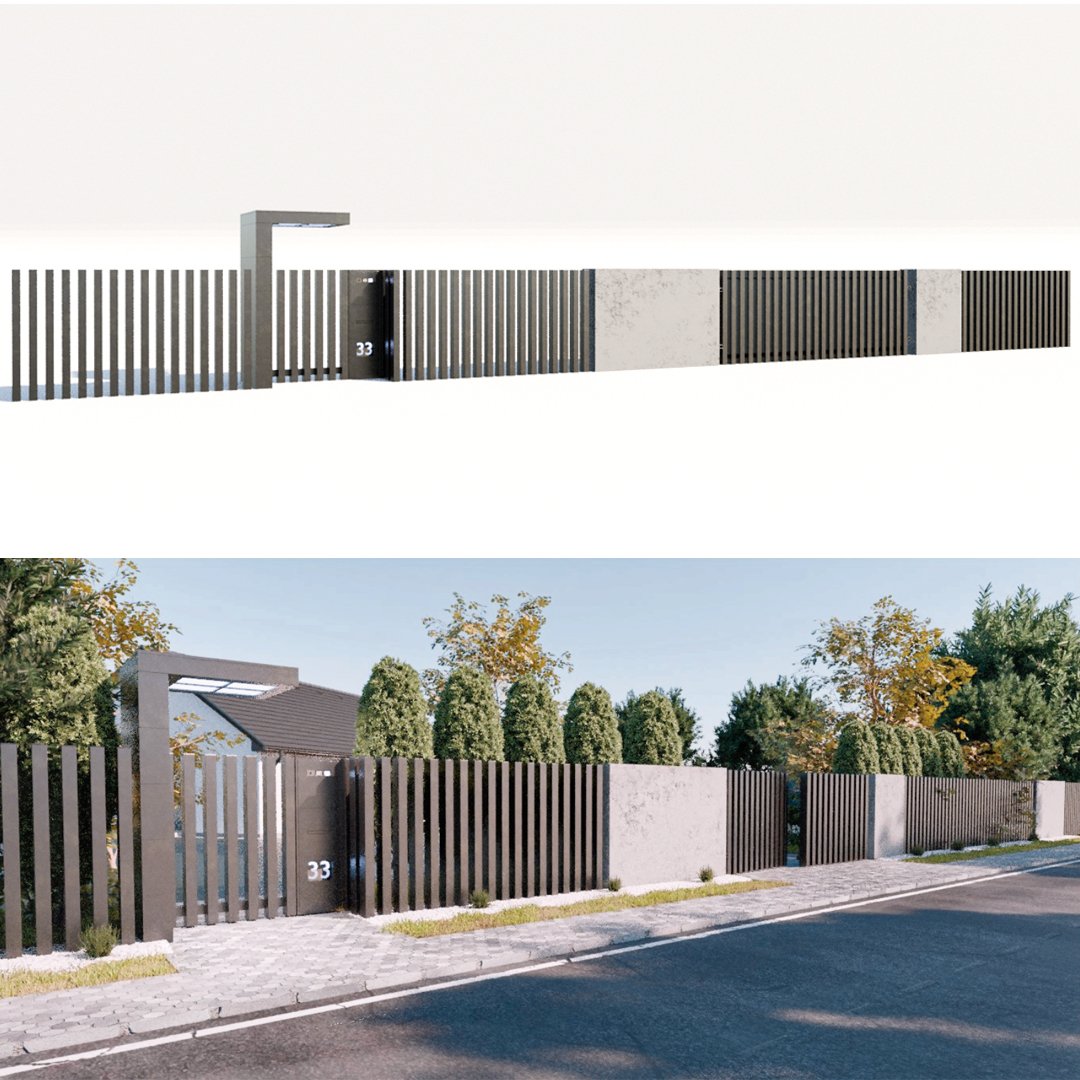 Full Modern Fence Wicket Gate | Fences models | BlenderKit