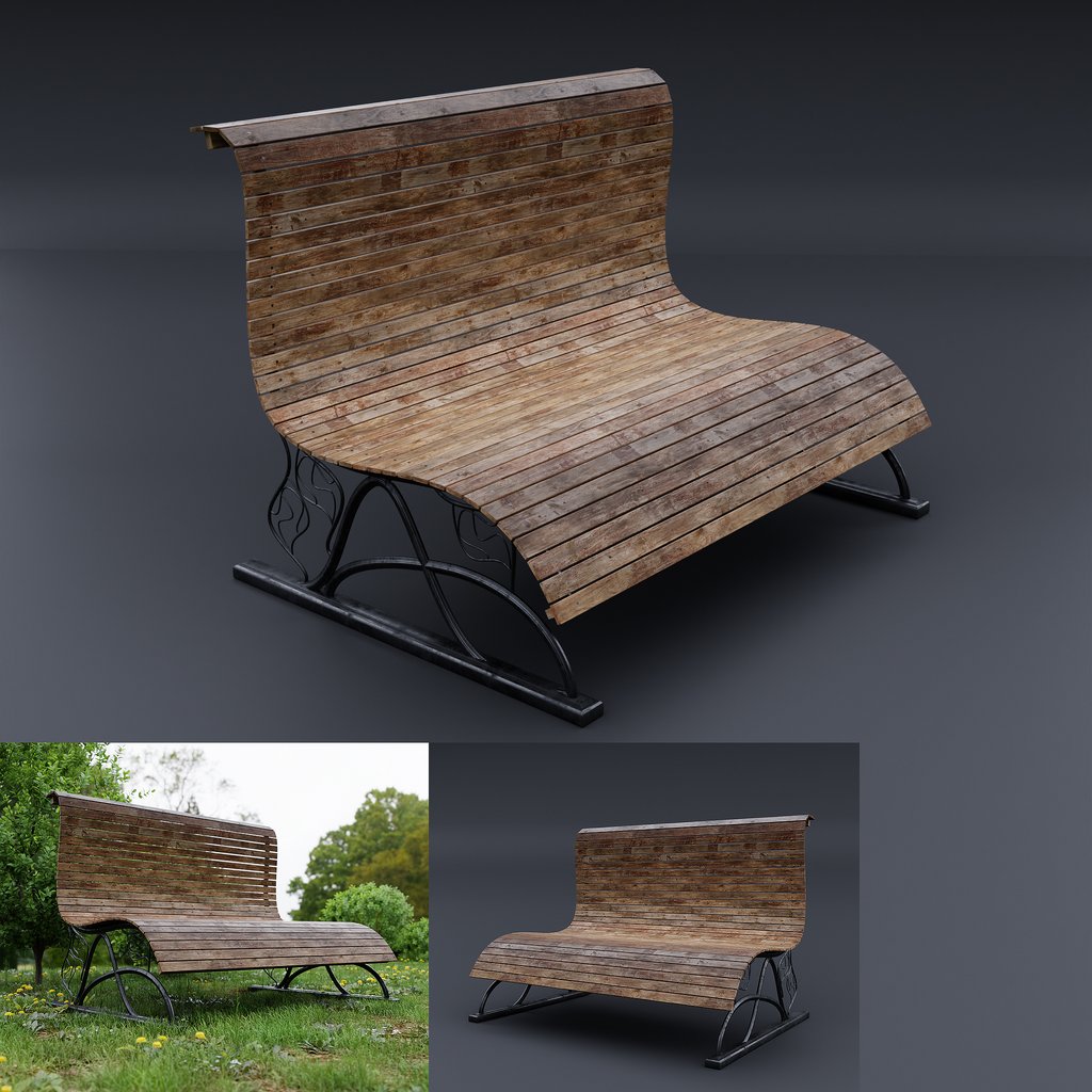 Old Garden / Park wood bench | Outdoor Furniture models | BlenderKit
