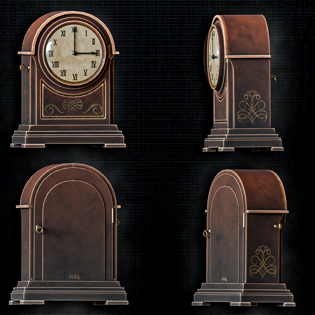 Vintage Wooden Mantel Clock | Clocks models | BlenderKit