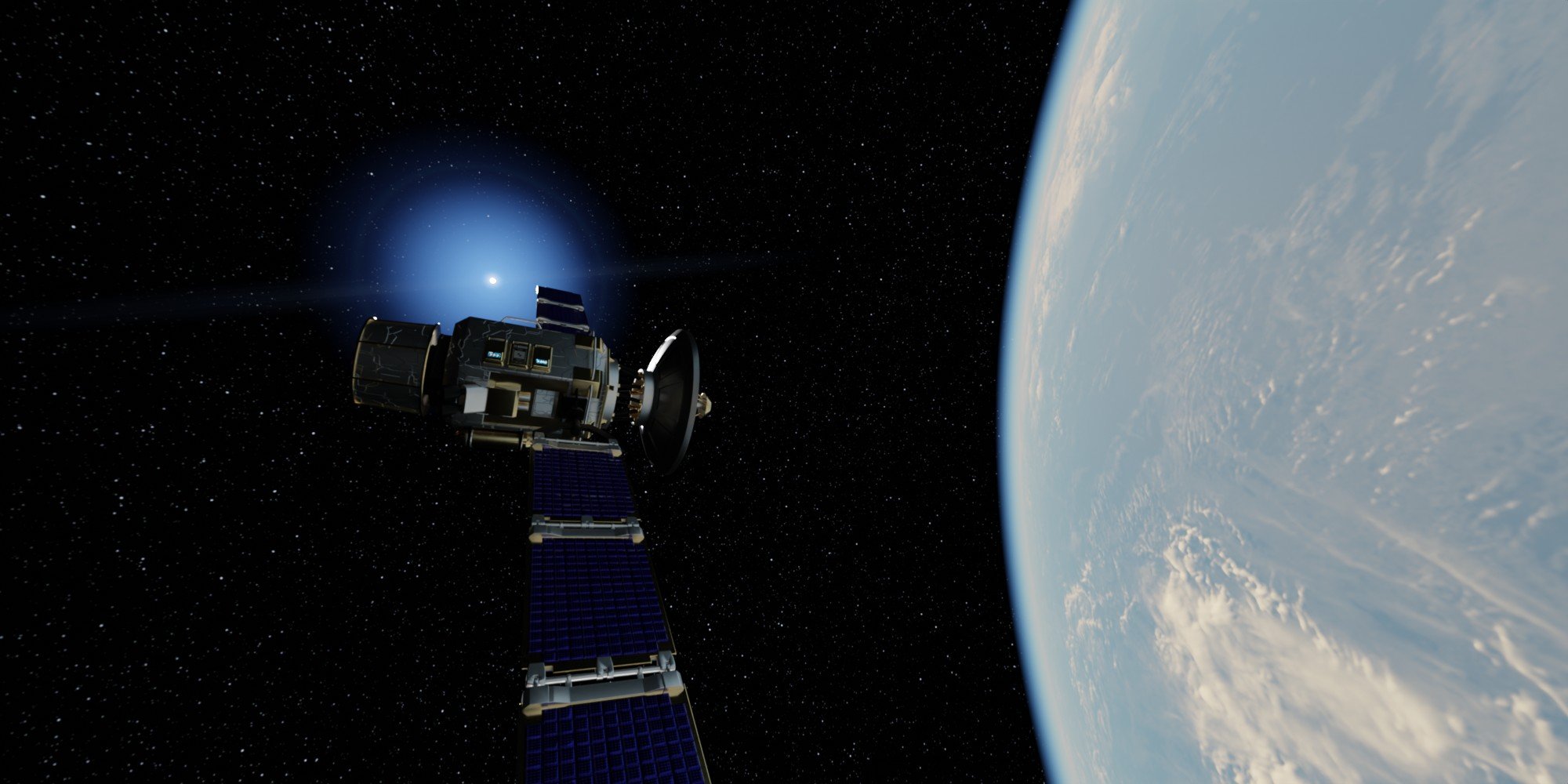 Satellite above Earth in Space | Futuristic Environments HDRis | BlenderKit