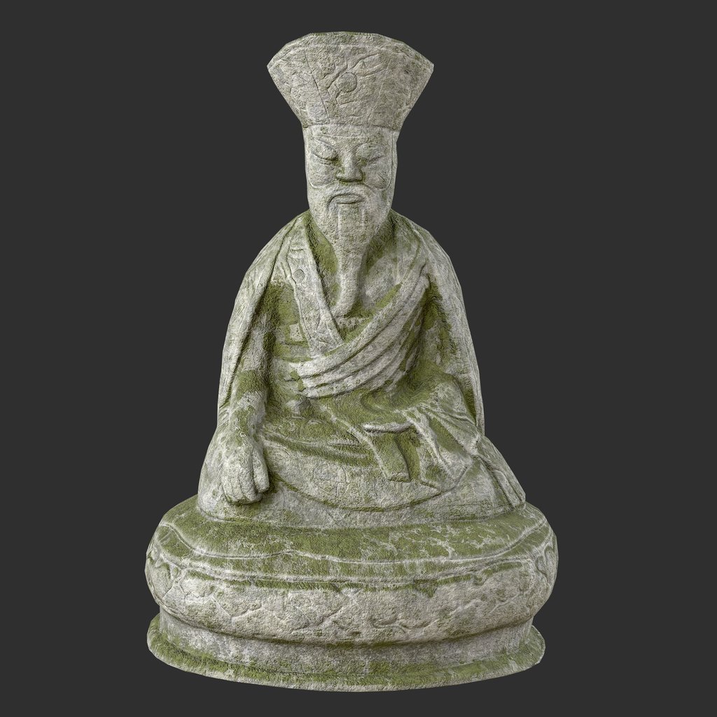 Zen Monk Figurine Mossy Stone | Interior Sculptures models | BlenderKit