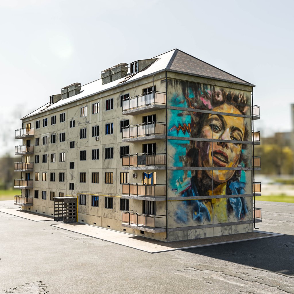 Building with Mural on Facade | Private Buildings models | BlenderKit