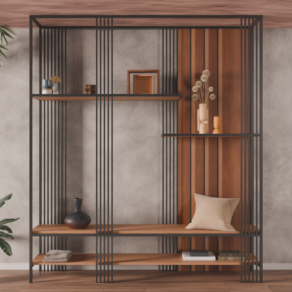 Wood and black metal shelves. | Shelves models | BlenderKit