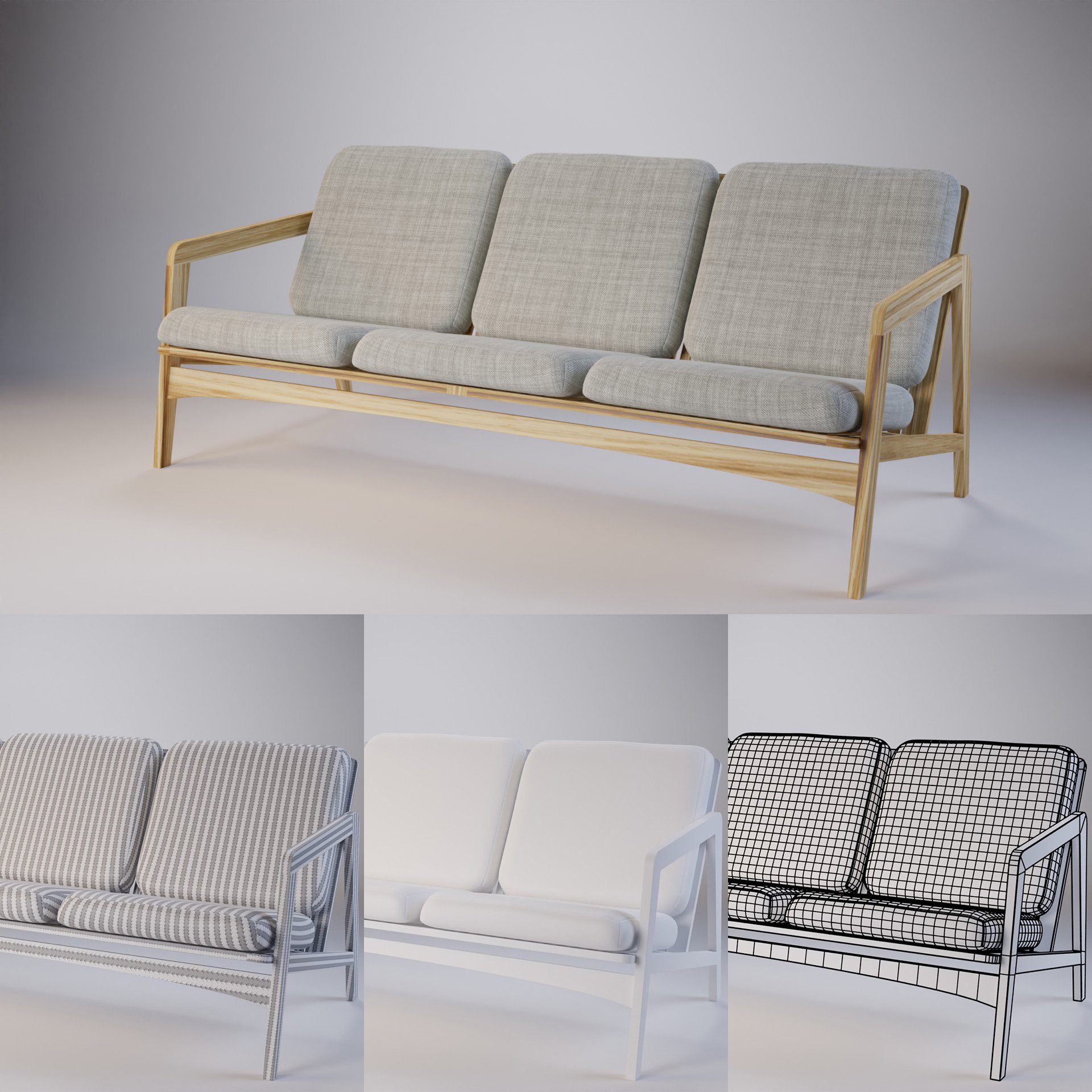 L Wooden Scandinavian sofa | 3D Sofa models | BlenderKit