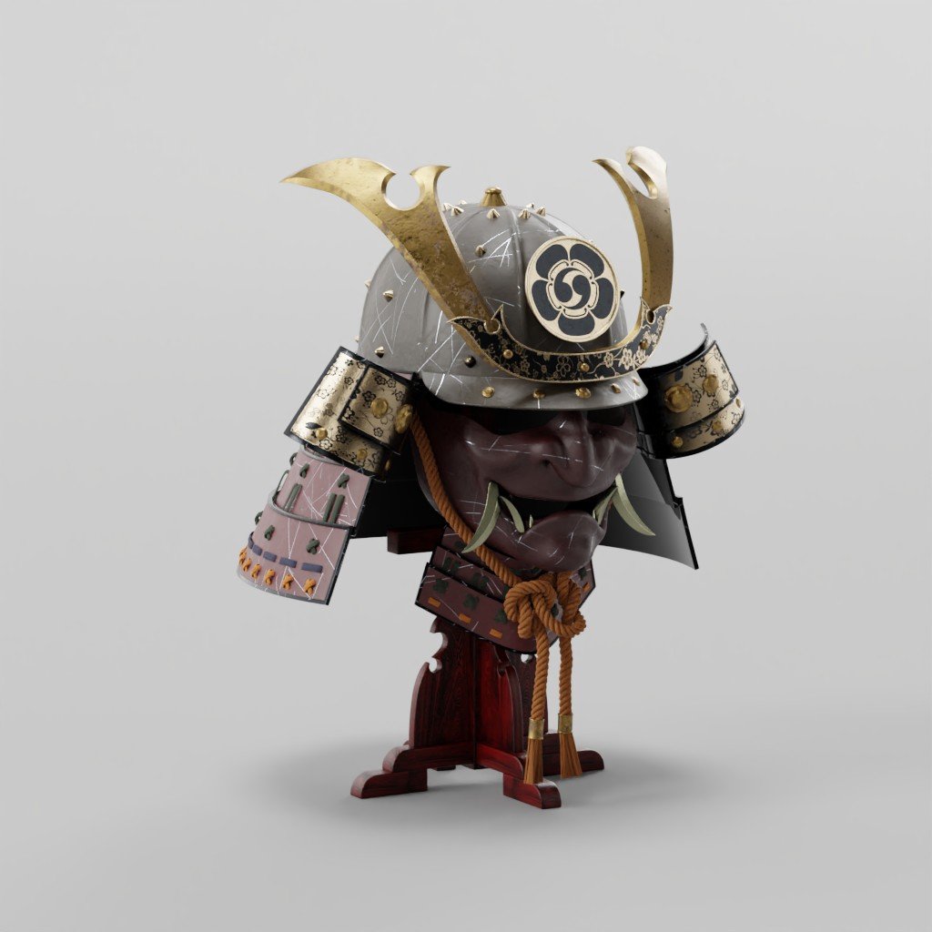 Samurai helmet with demon mask | Miscellaneous models | BlenderKit