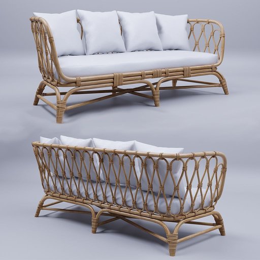 Boho Rattan Sofa with Cushions | Sofas models | BlenderKit