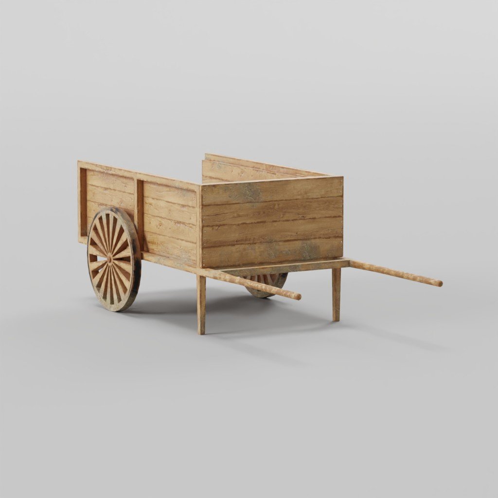 Wooden Cart 90x250x81 | Handtools models | BlenderKit